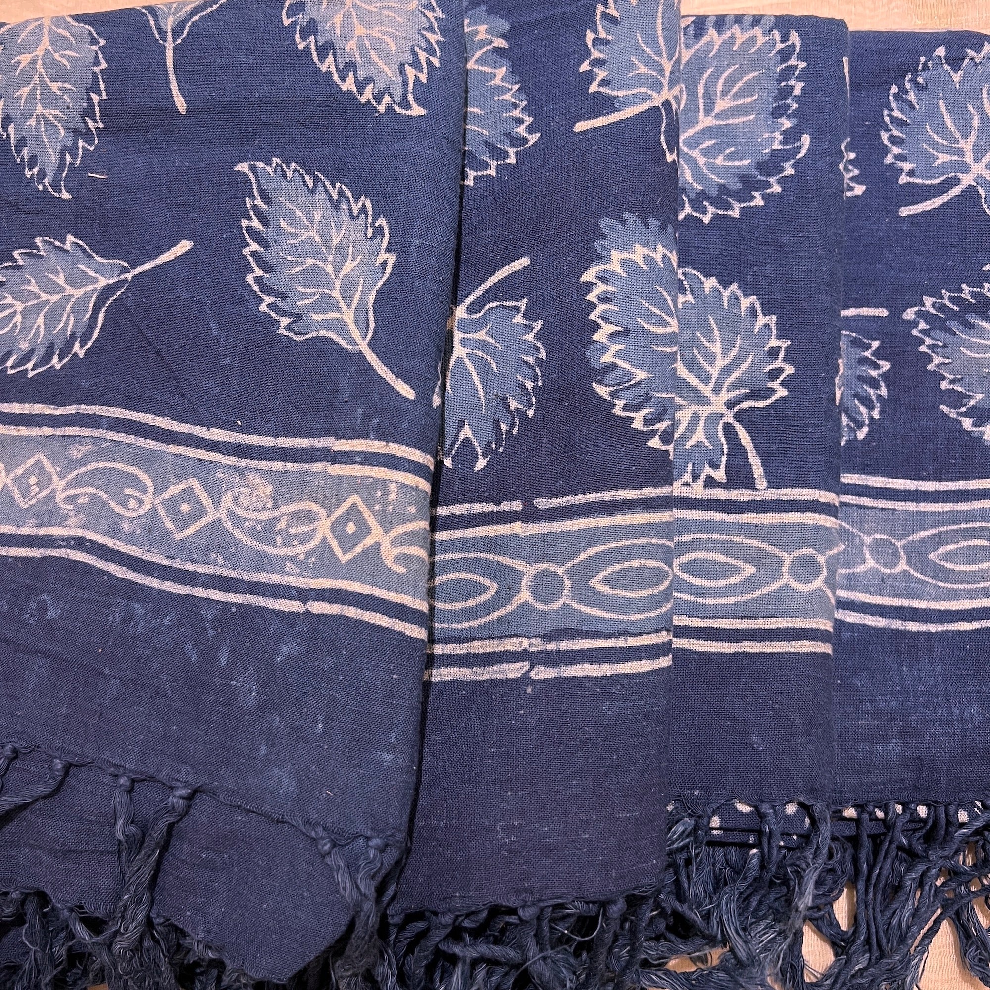 Handwoven Indigo Blockprint Cotton Khadi Shawls