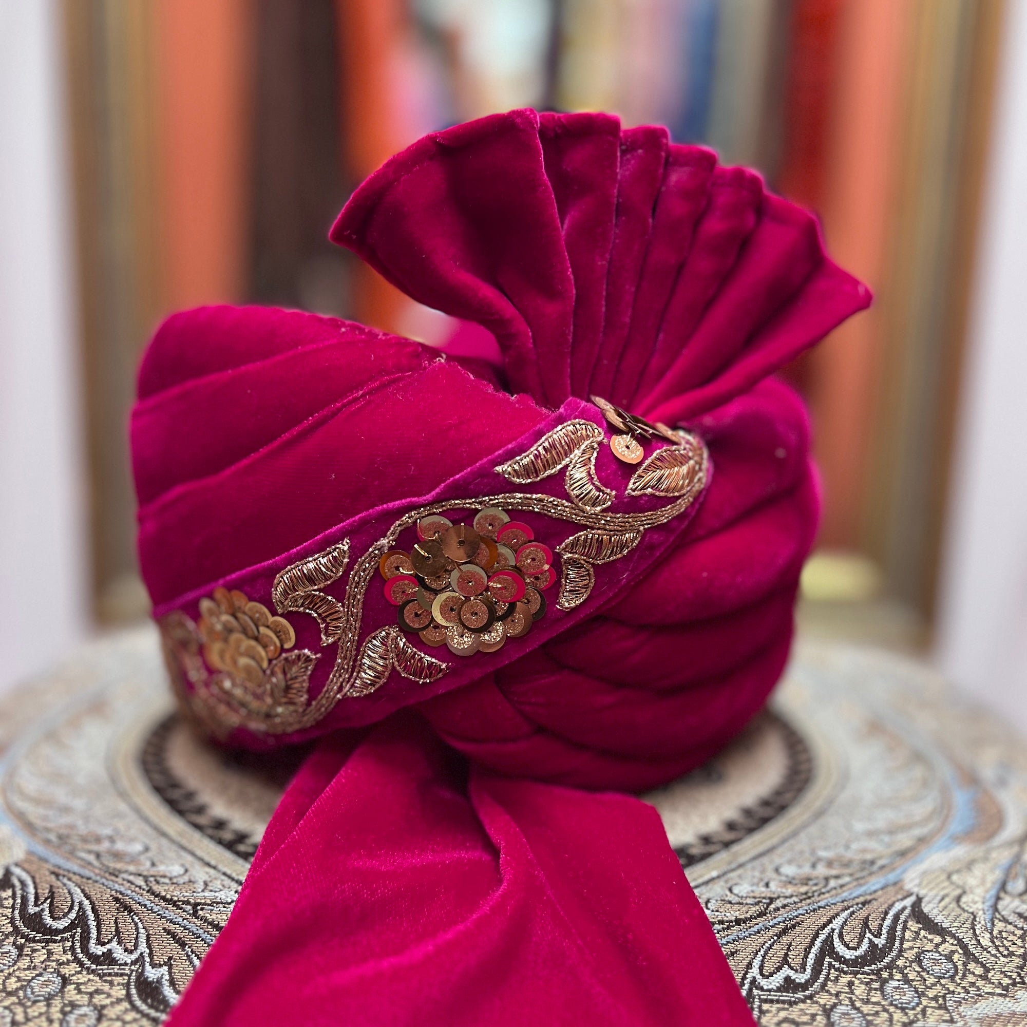 Fuchsia Rani Velvet Pagadi Turban