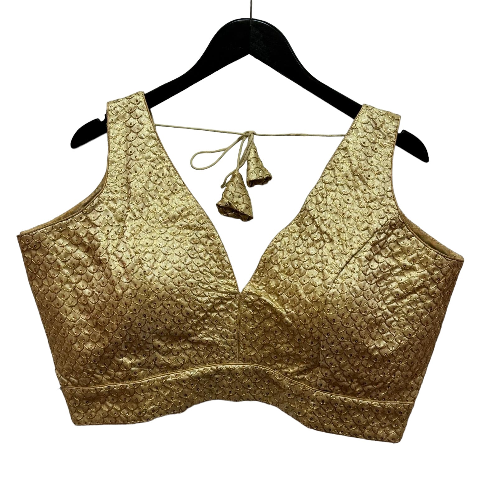 Gold Scallop Embroidered V Neck Choli Blouse