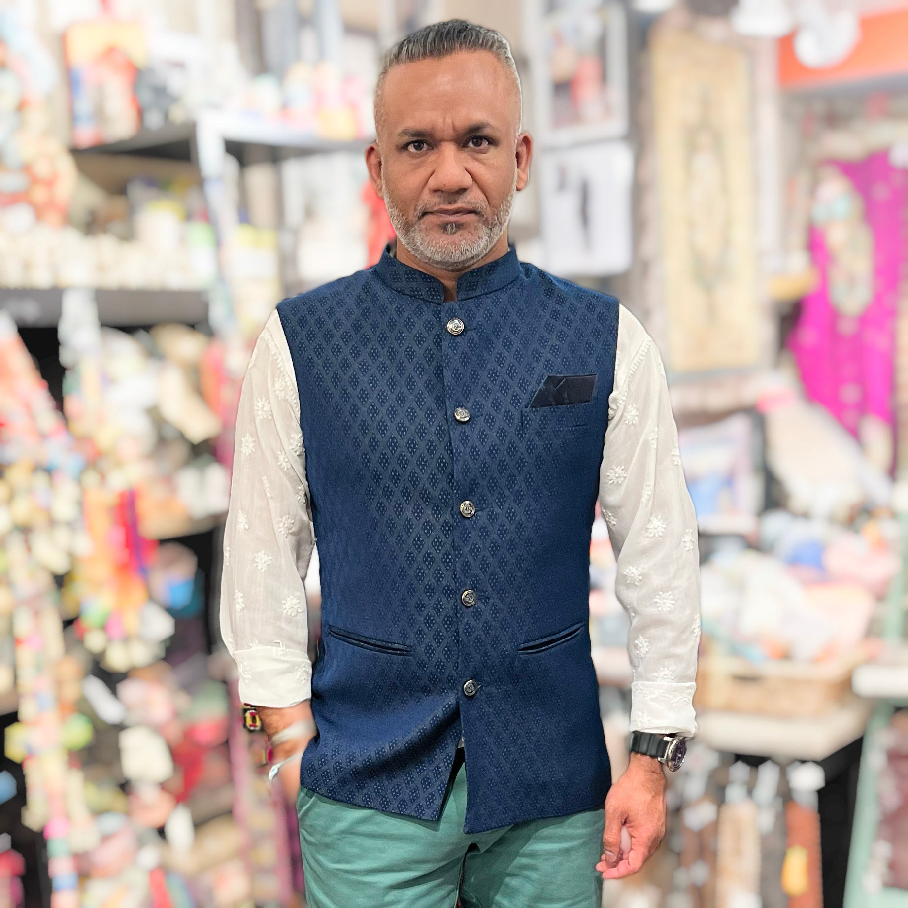 YD Navy Diamond Jacquard Vest