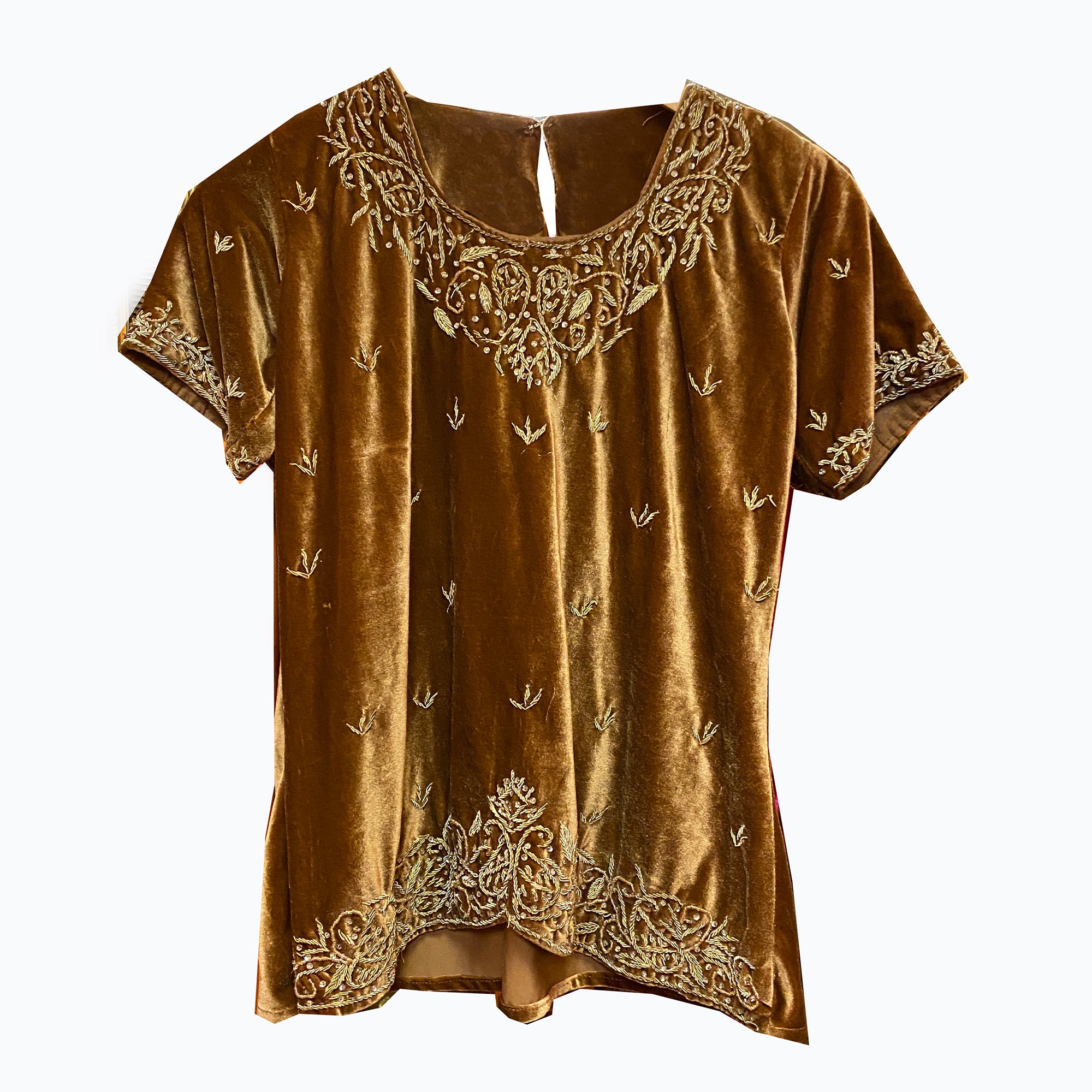 Gold Velvet Top with Zardosi Embroidery