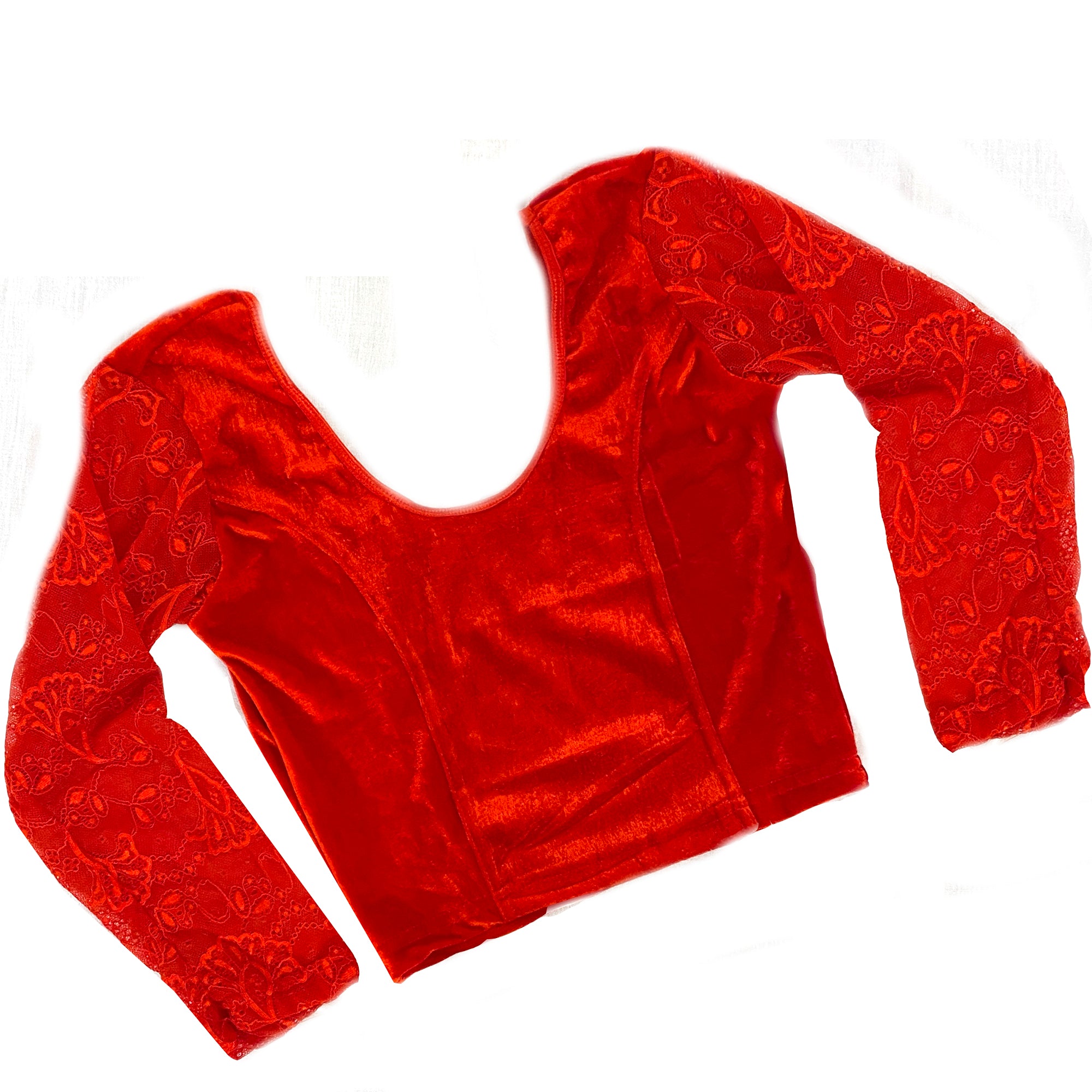 Velvet Stretch Top with Lace Sleeves